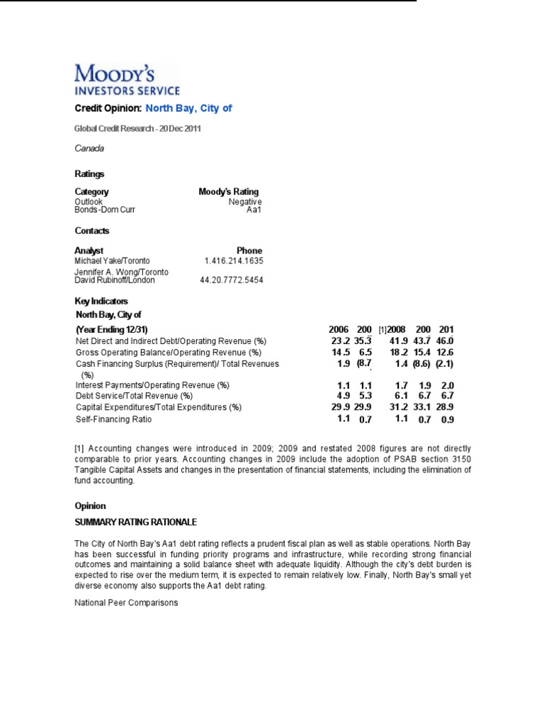 Credit Opinion:: North Bay, City of | Download Free PDF | Moody's ...