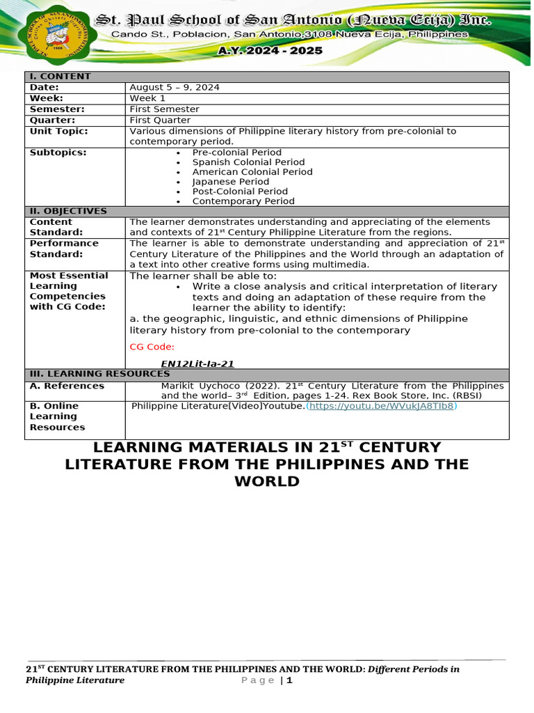 Learning Materials Week 1 | PDF