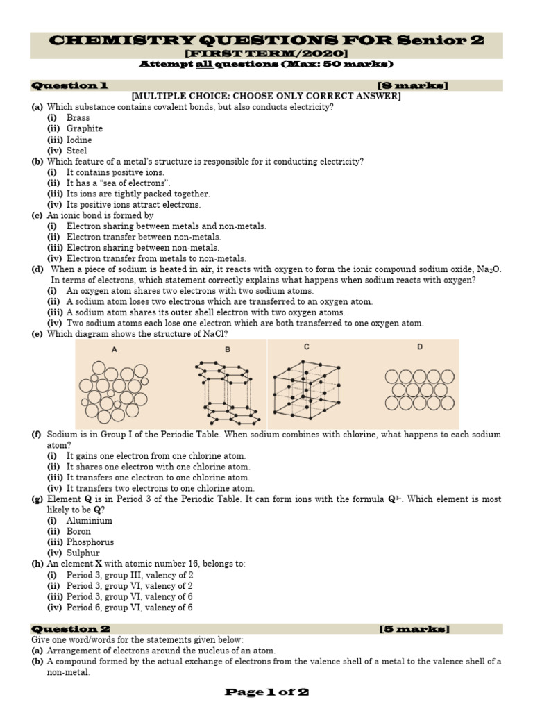 Chemistry Exercises For S2 | PDF
