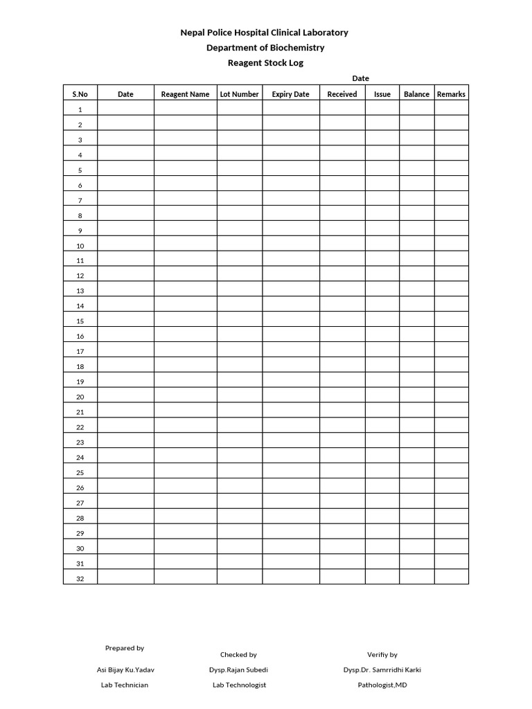 Reagent Stock Log | PDF