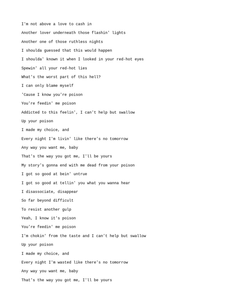 Poison Lyrics | PDF