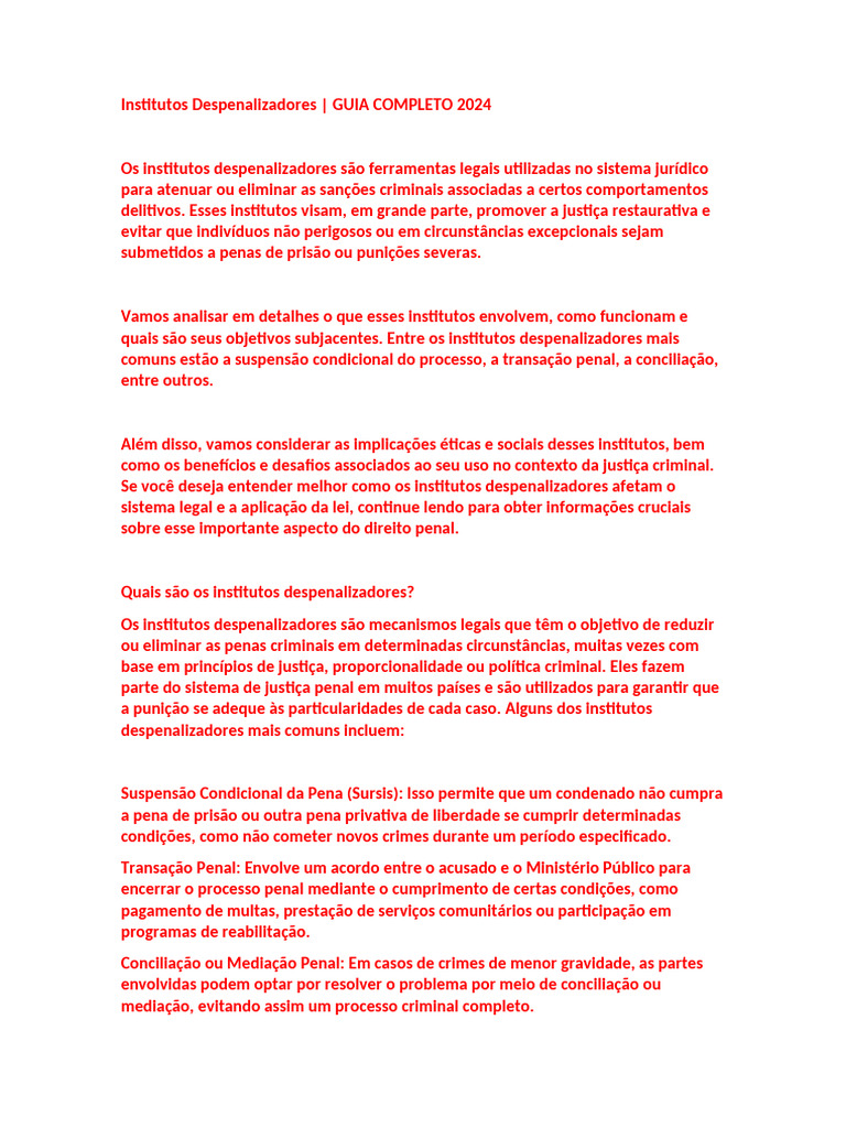 Resumo - CPP - Institutos Despenalizadores Do Direito Penal 01 | PDF