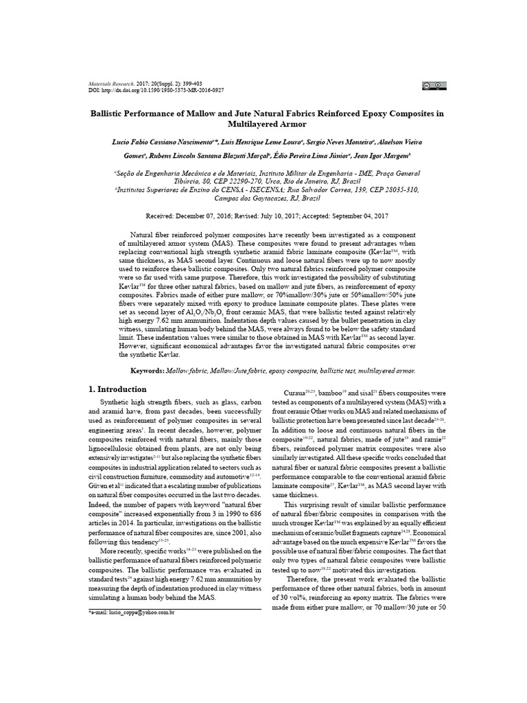 Nascimento Et Al 2017-Ballistic Performance of Mallow and Jute Natural ...