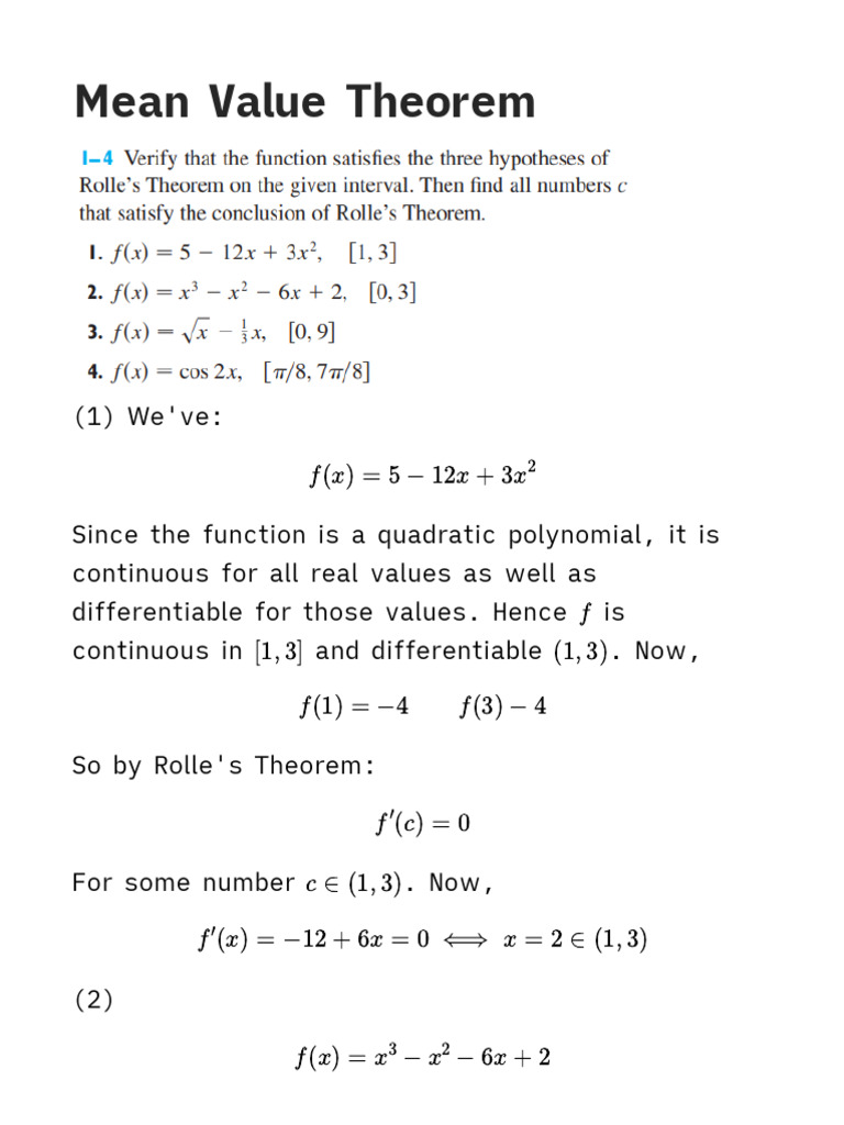 Mean Value Theorem | PDF