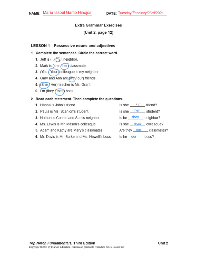 UNIT 02 Extra Grammar Exercises | PDF