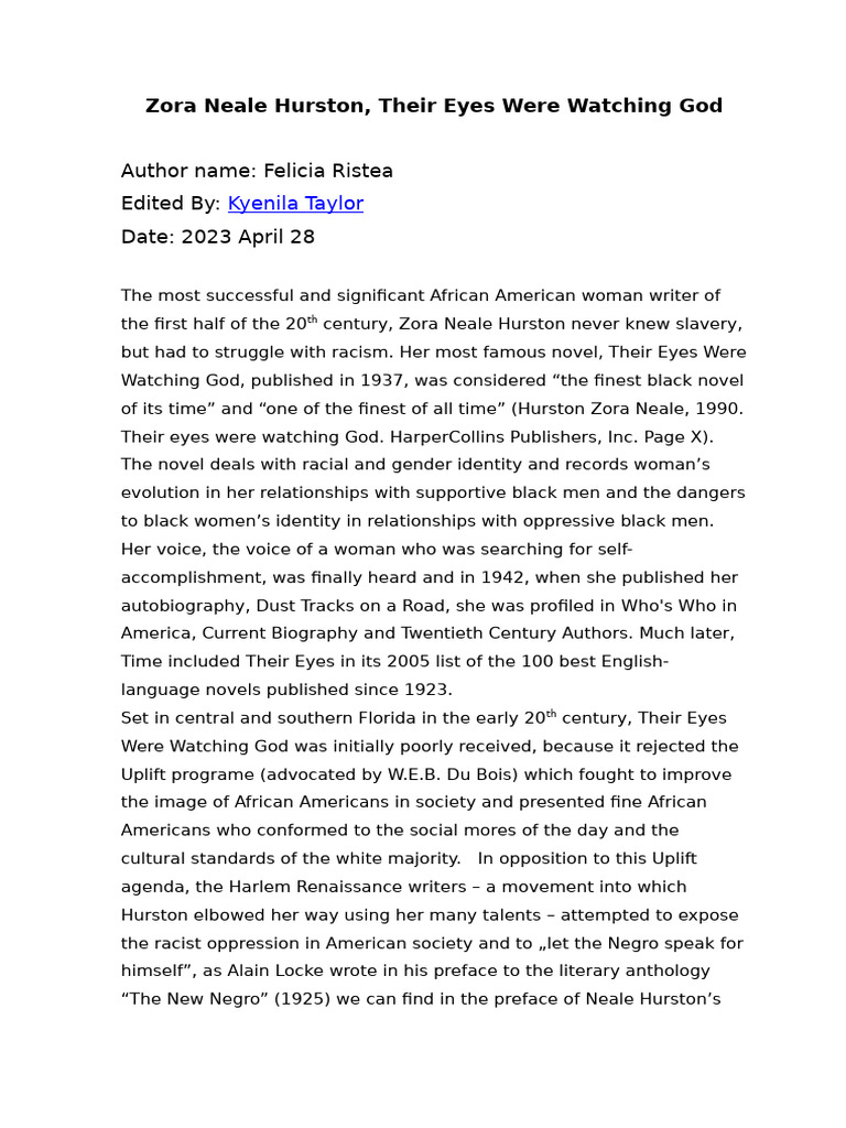Zora Neal Hurston - Their Eyes Were Watching God | PDF