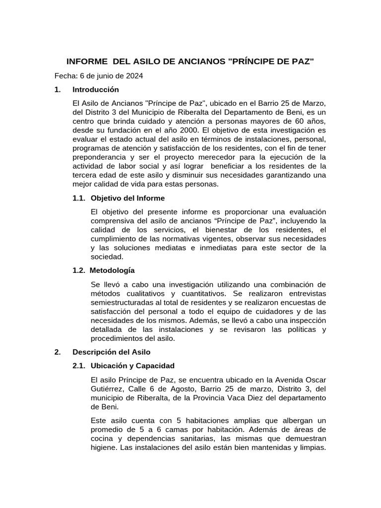 Informe de Investigación Del Asilo de Ancianos | PDF