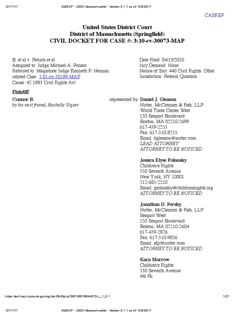 2011-12-17 Connor Docket - USDC Massachusetts - Version 5.1 | PDF ...