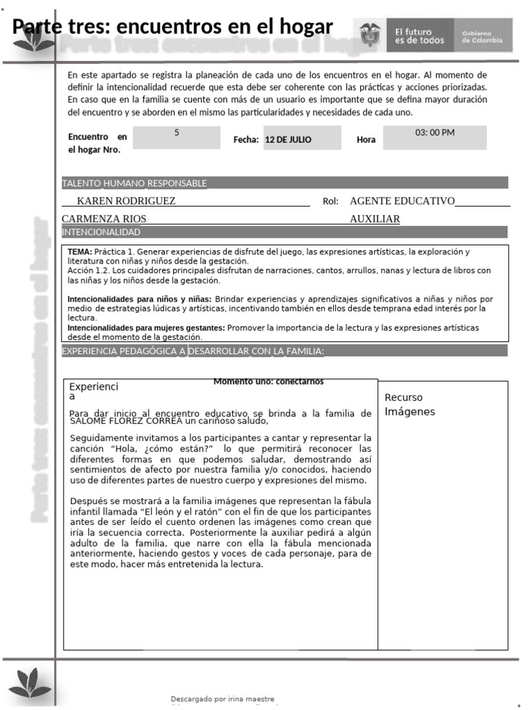 Planeacion Encuentros en El Hogar Practica 1 Accion 1 | PDF