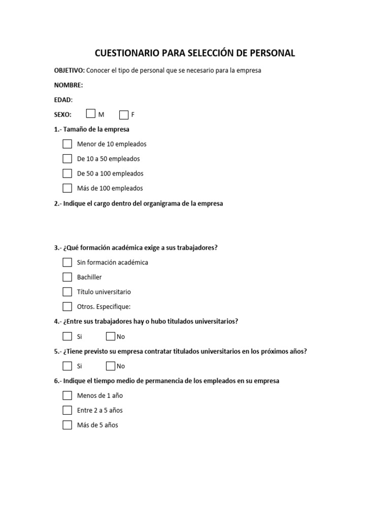Cuestionario para Selección de Personal | PDF