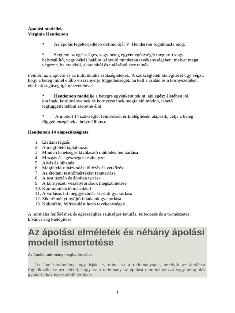 Ápolási Modellek | PDF