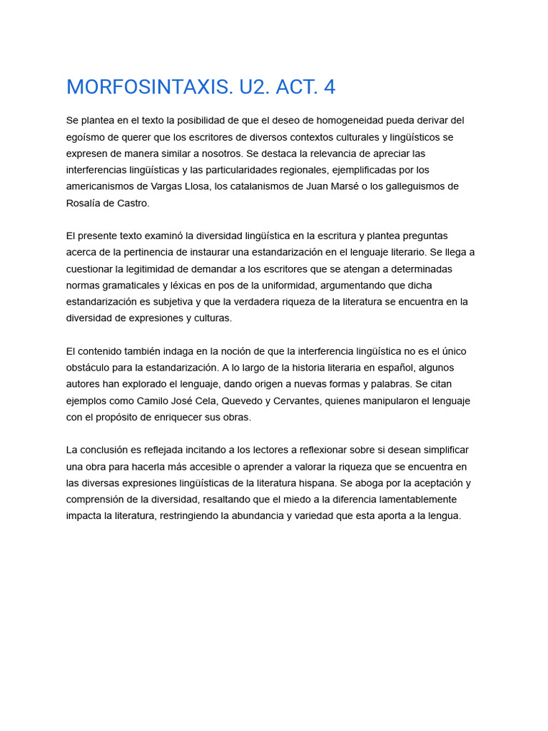 Morfosintaxis. U2. Act. 4 | PDF | Clásicos