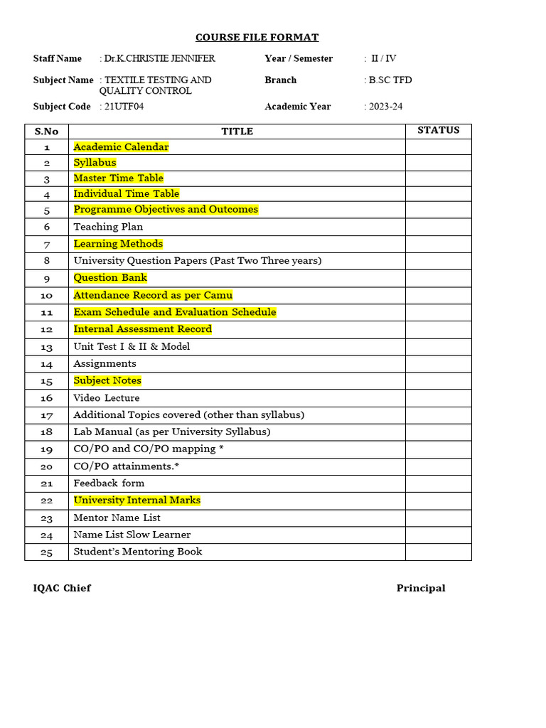 Course File Content | PDF