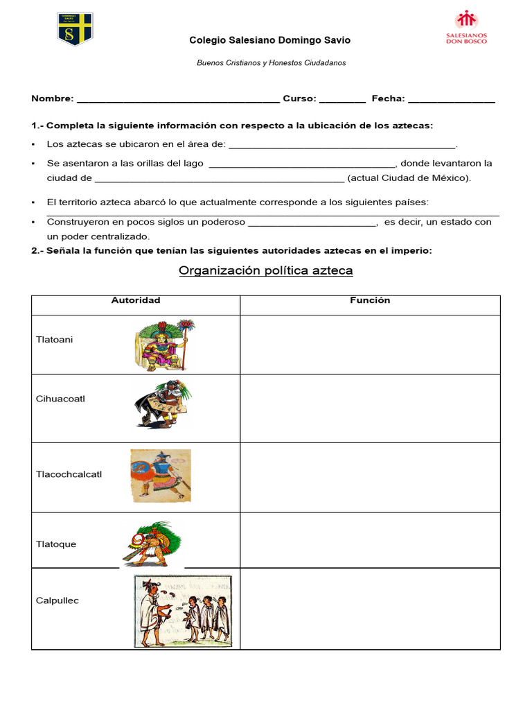 Copia de Guía 1 Los Aztecas 4° Basico | PDF | Viajes y turismo