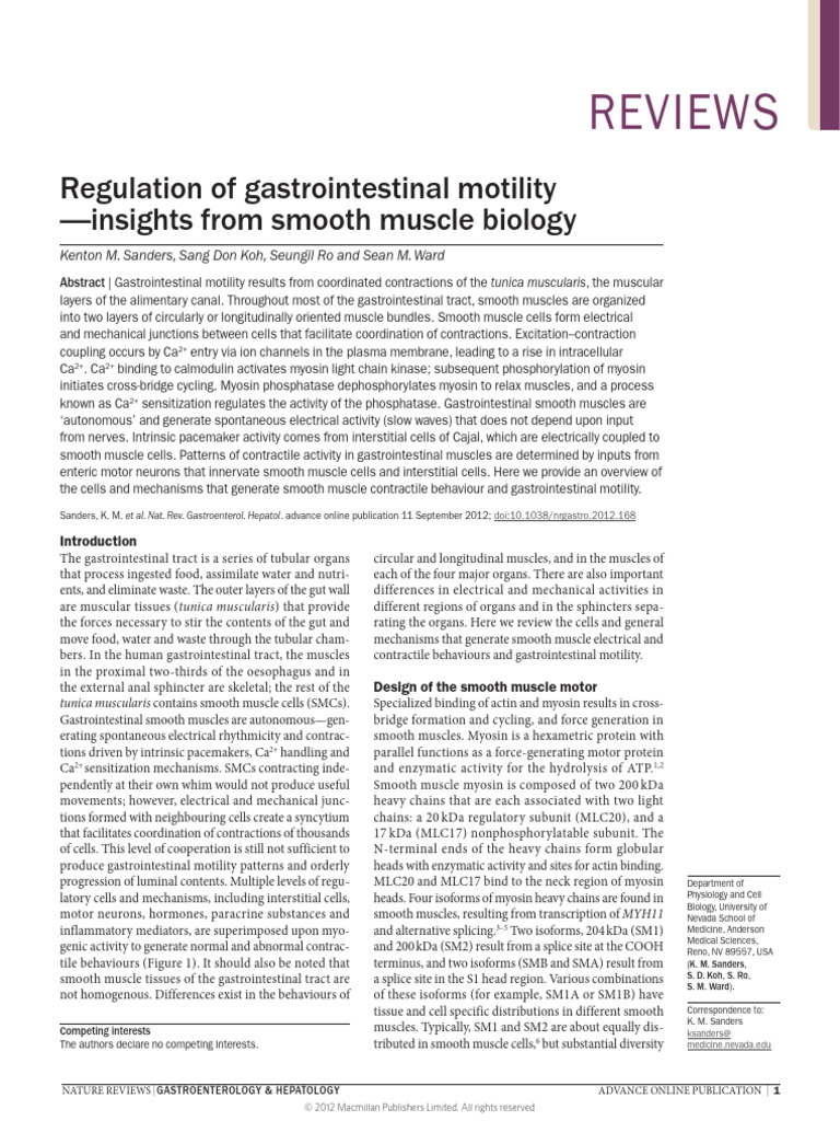 Regulation of Gastrointestinal Motility —Insights From Smooth Muscle ...