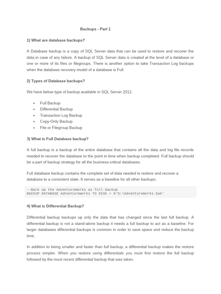 SQL Server Backups Part1 Questions (1) | PDF SQL Server Backups Part1 Questions (1) | PDF