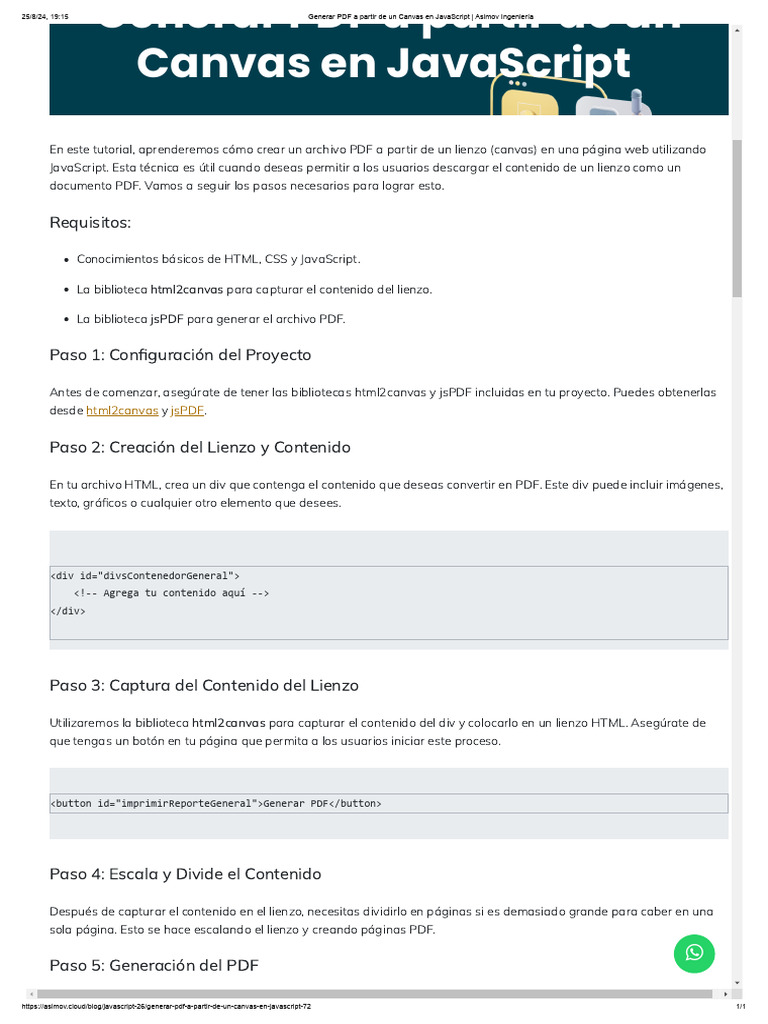 Generar PDF A Partir de Un Canvas en JavaScript - Asimov Ingeniería | PDF