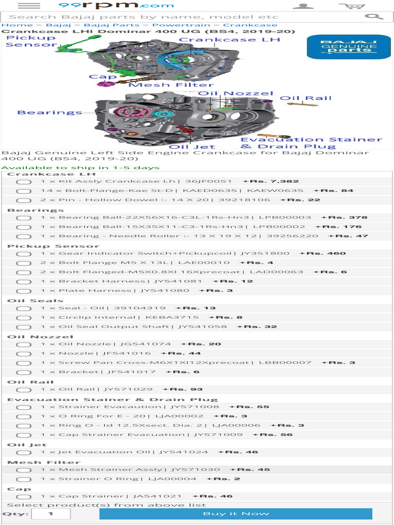 Bajaj Dominar 400 UG (BS4, 2019-20) Crankcase LH | PDF