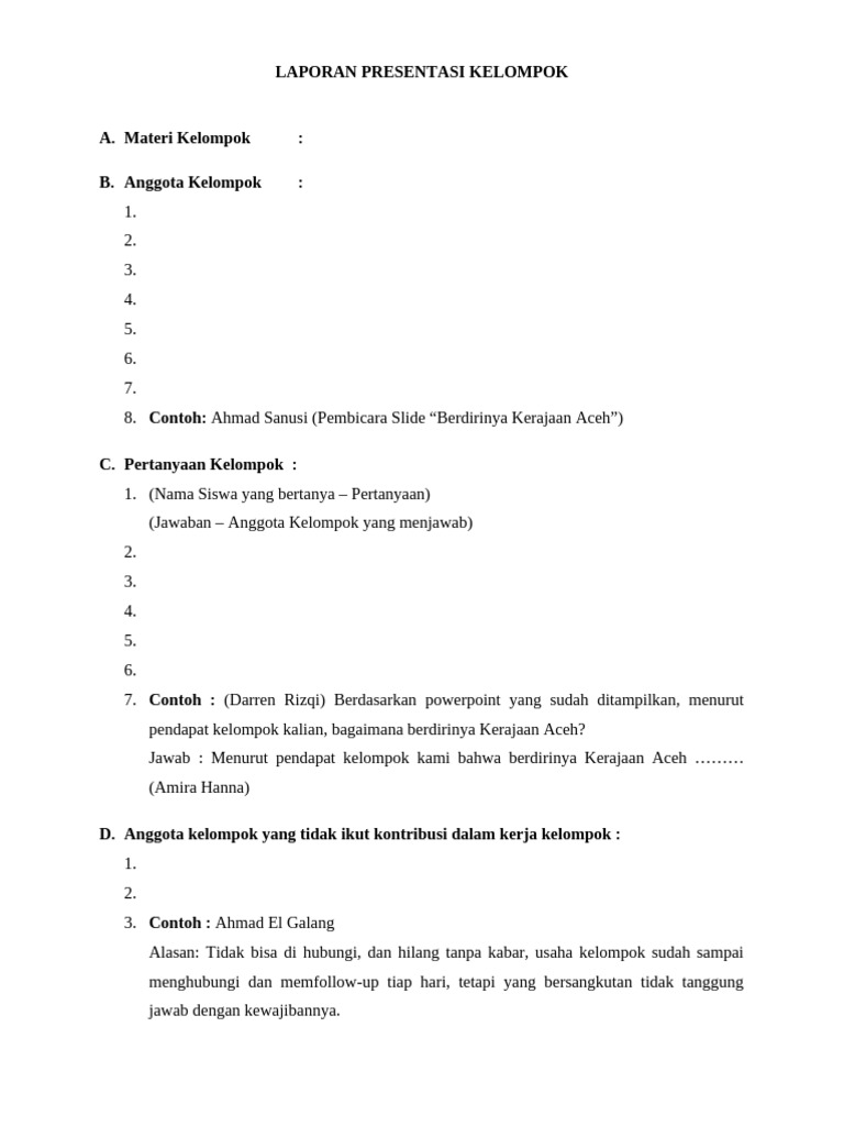 Format Laporan Presentasi Kelompok Pdf