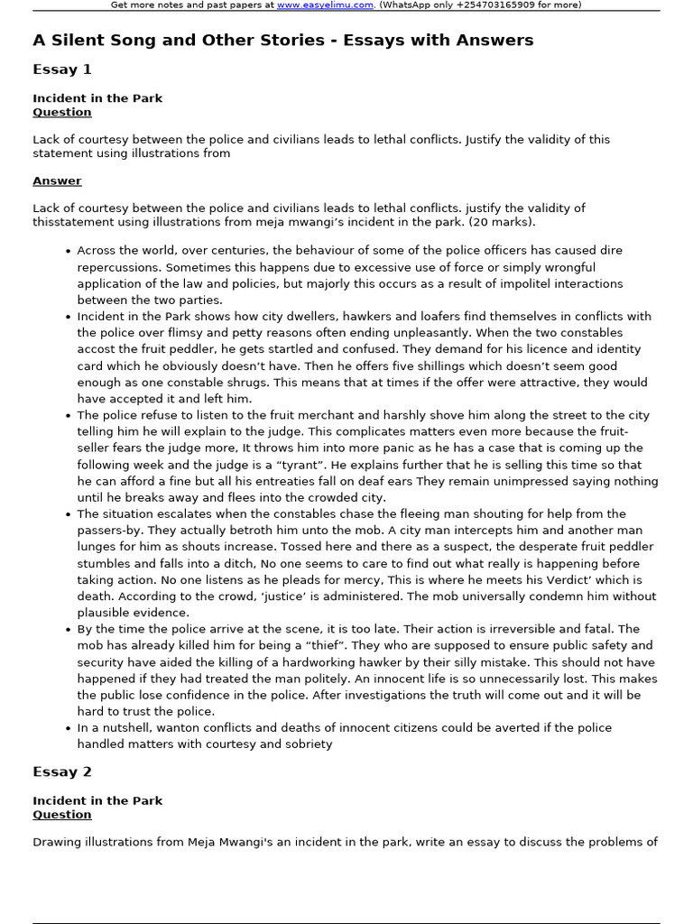 Silent Song Essays: Analysis and Insights | PDF