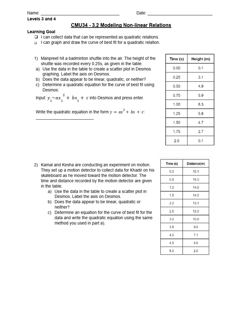 CMU34 - 3.2 Modeling Non-Linear Relations | PDF