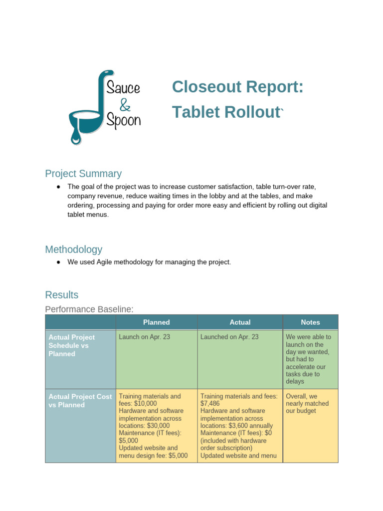 Template Closeout Report | PDF