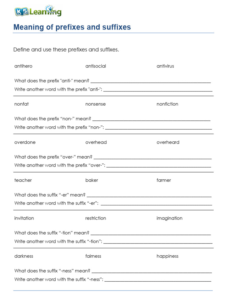 Grade 4 Prefix Suffix Root Definition 1 | PDF