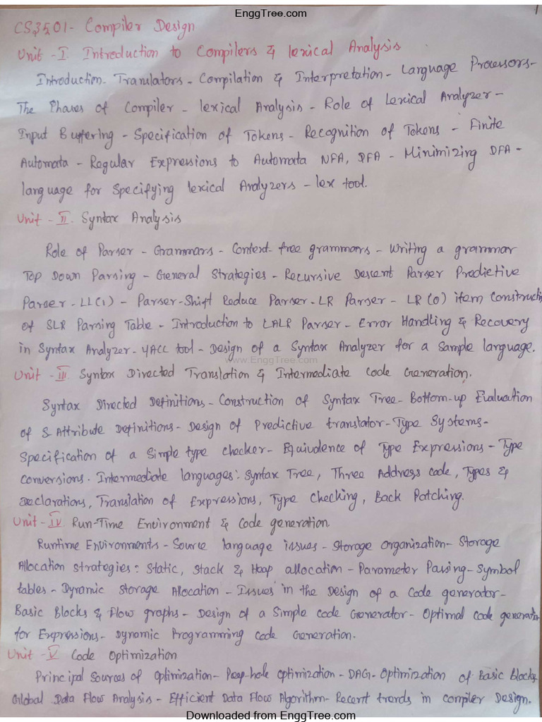 CS3501 Compiler Design Lecture Notes 2 | PDF