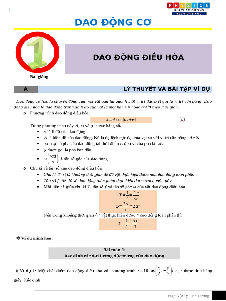 1. Dao động điều hòa | PDF