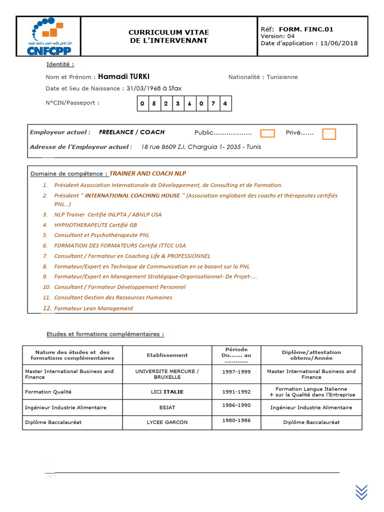 Hamadi Turki Consultant2019 Free CNFCPP | PDF