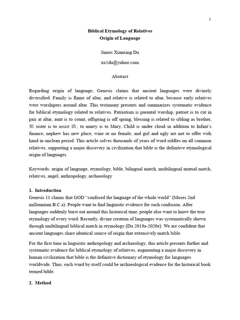 Biblical Etymology of Relatives - Origin of Language | PDF