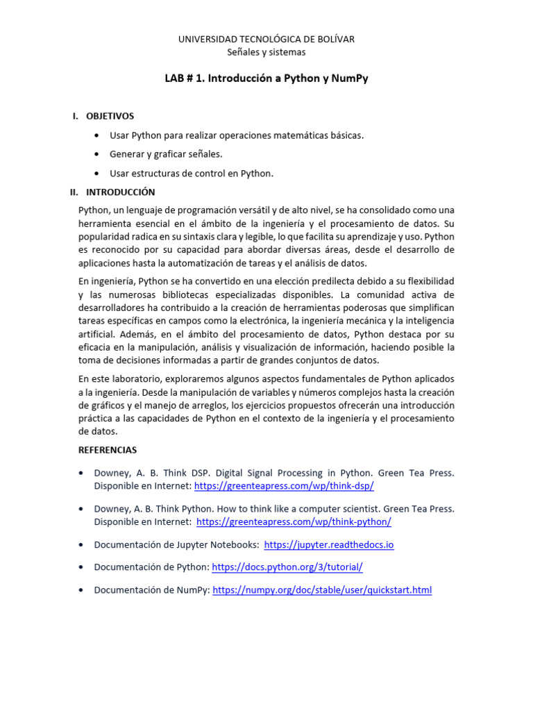 LAB # 1. Introducción A Python y NumPy | PDF