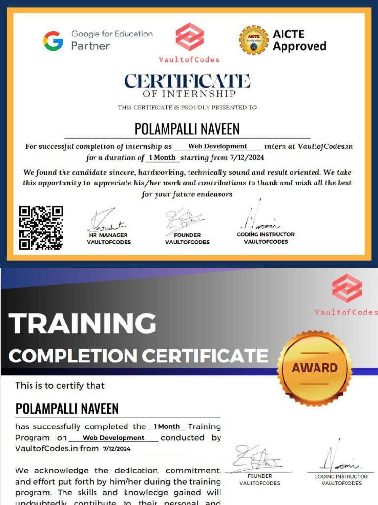 Certificate of Vault - of - Codes Intern | PDF