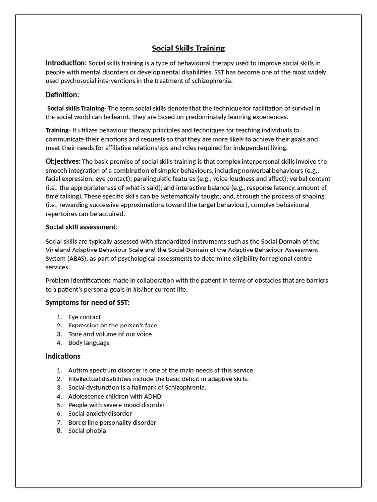 Social Skills Training Overview | PDF | Social Skills | Career & Growth