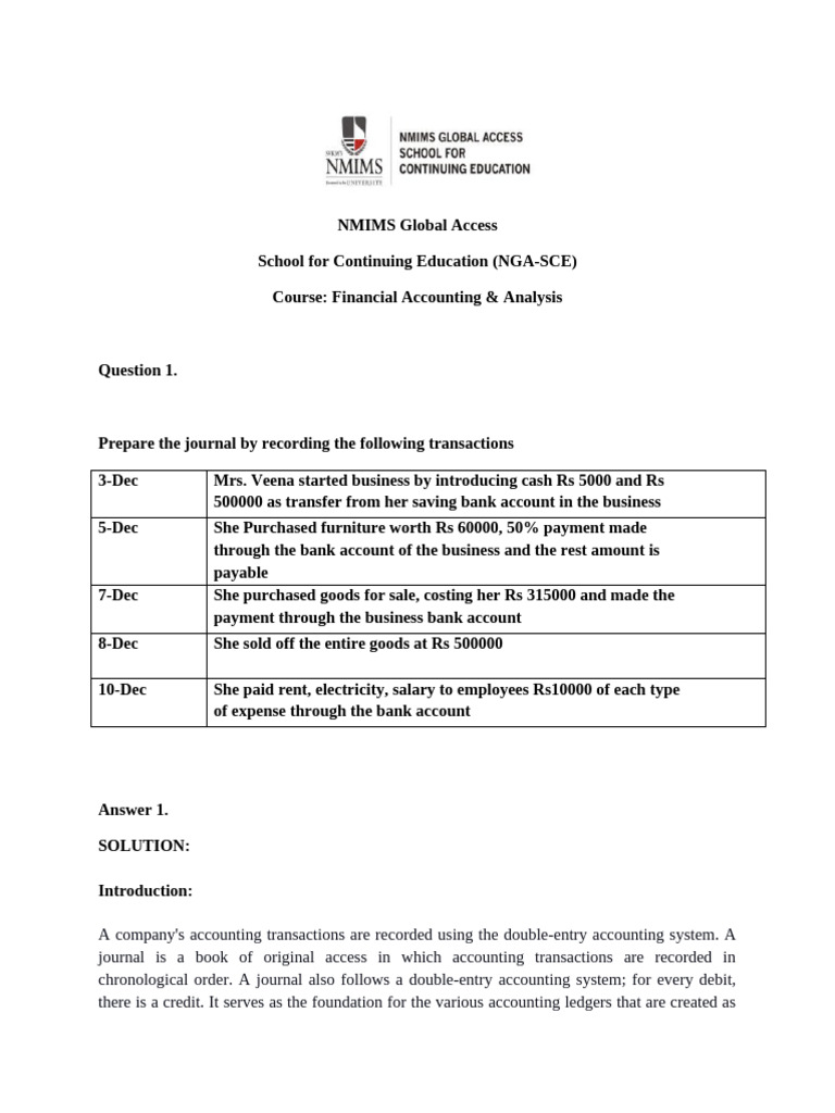 Assignment Financial Accounting Analysis Pratibha Bisht