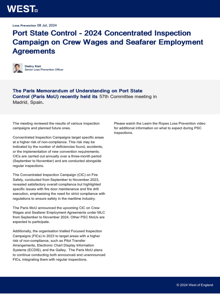 Port State Control 2024 Concentrated Inspection Ca | PDF