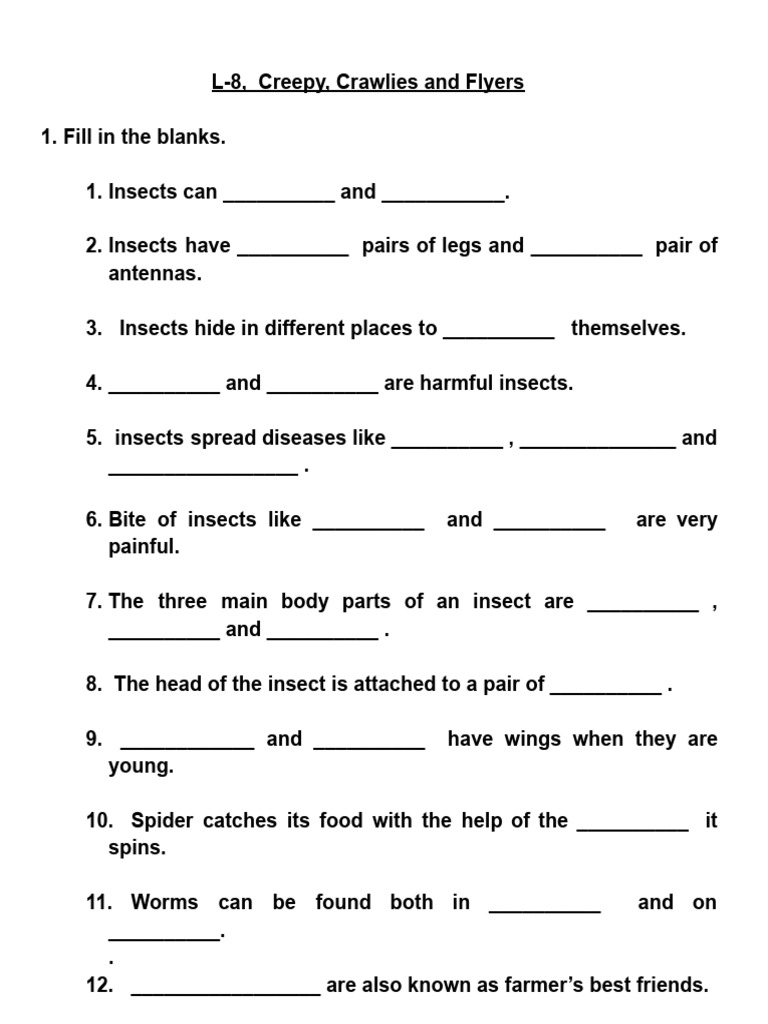 Insects and Creepy Crawlies Worksheet | PDF | Insects | Mosquito