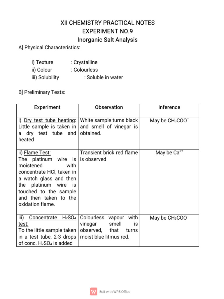 Exp 10 XII Practical Salt Analysis 5 | PDF