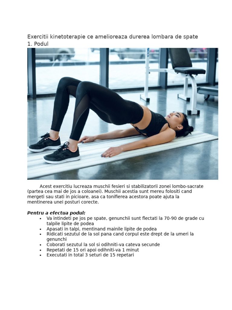 Exercitii Kinetoterapie Ce Amelioreaza Durerea Lombara de Spate | PDF