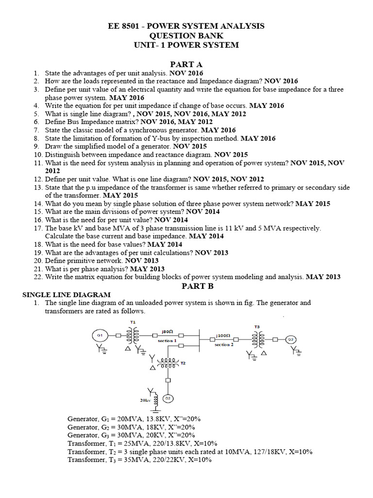 Ee8501-Power System Analysis-385967312-Ee 8501 Psa Question Bank | PDF