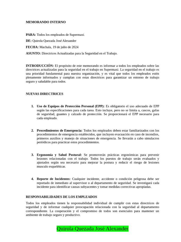 Memorando Interno Deber de Informatica 3ro A Gestion | PDF