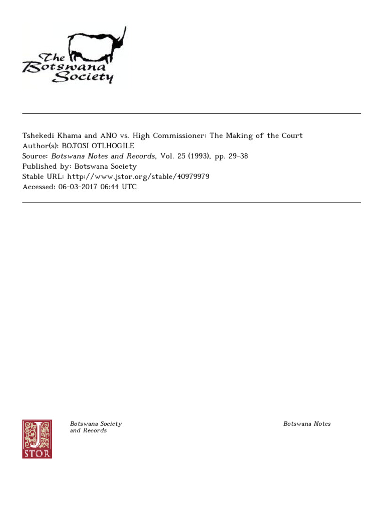 Tshekedi Khama V The High Commissioner | PDF | Jurisdiction | Politics