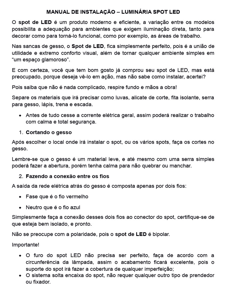 Manual Instalacao Spot Led | PDF