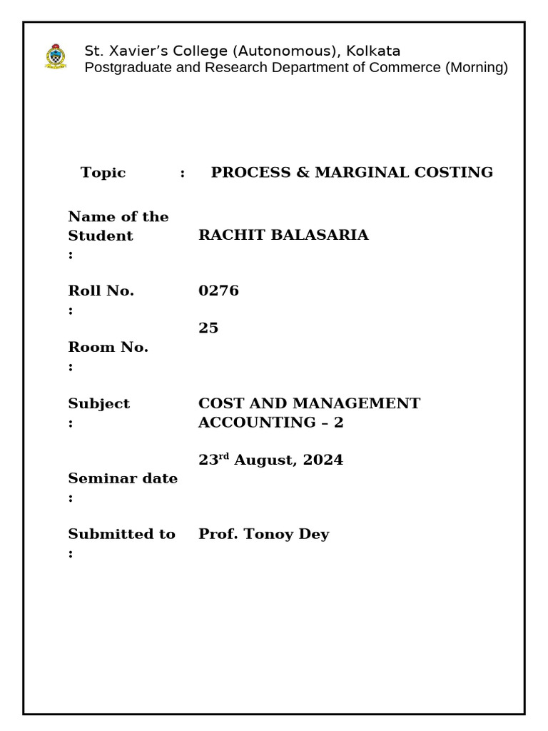 Format of The Seminar Assignment Top Sheet | PDF