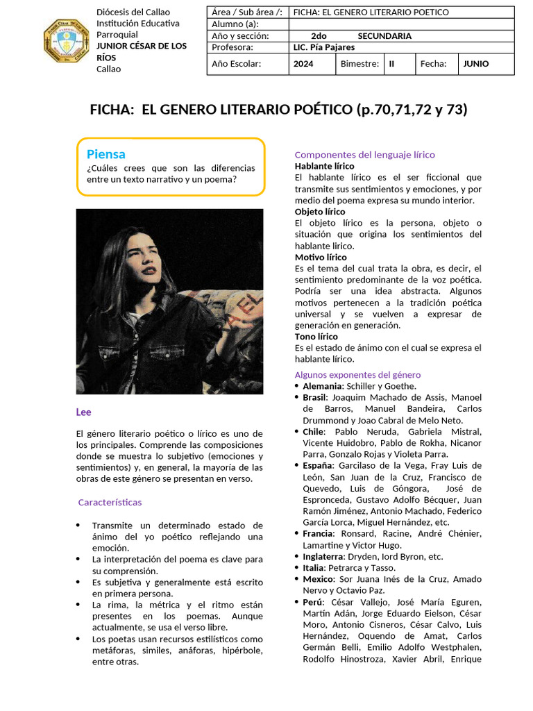 TEMA 11. EL GENERO LITERARIO POETICO Tema | PDF | Federico García Lorca ...