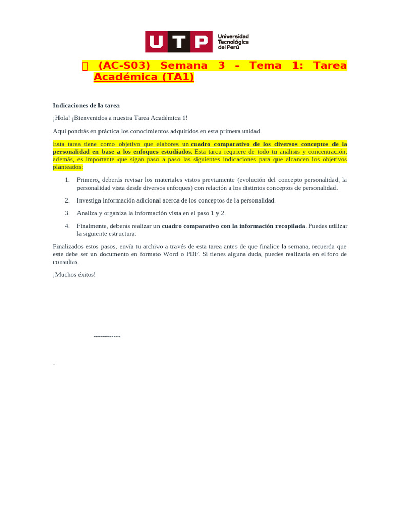 ? (AC-S03) Semana 3 - Tema 1 Tarea Académica (TA1) - PERSONALIDAD - | PDF ? (AC-S03) Semana 3 - Tema 1 Tarea Académica (TA1) - PERSONALIDAD - | PDF