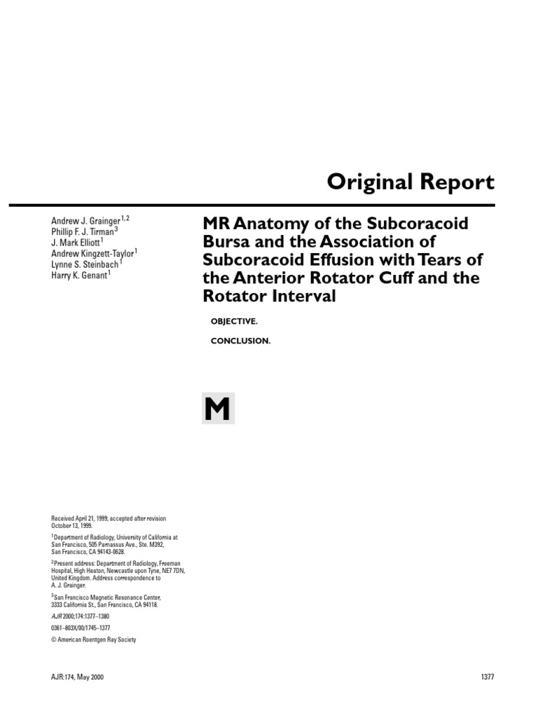 Grainger Et Al 2012 MR Anatomy of The Subcoracoid Bursa and The ...