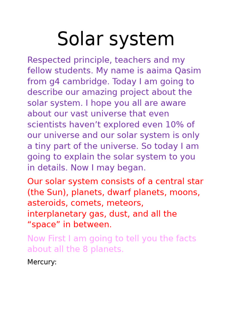 Aaima Presentation On Word For Solar System | PDF