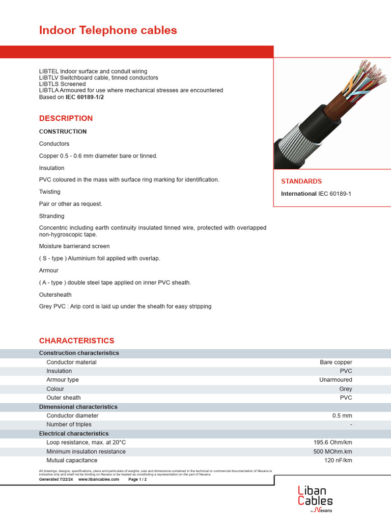 Nexans Indoor Telephone Cables | PDF