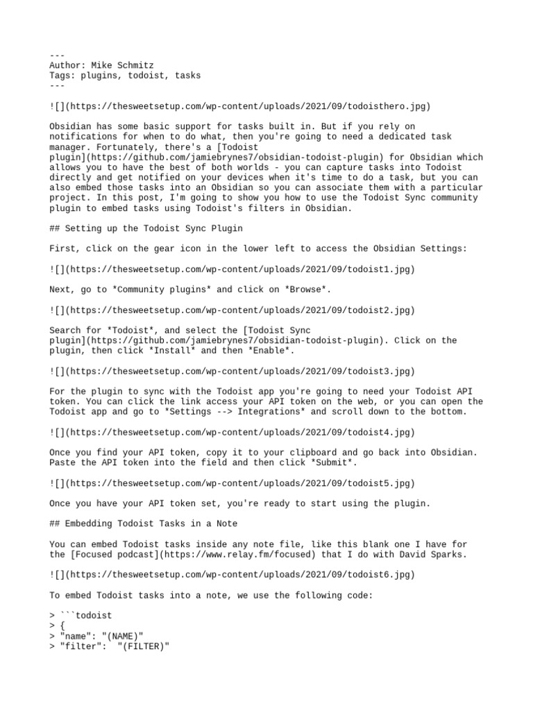 Syncing and Embedding Tasks With Todoist | PDF
